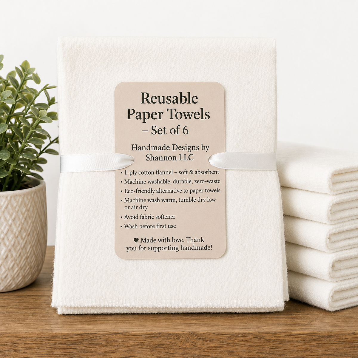 White Reusable Paper Towels – Set of 6 | Washable Cotton Flannel Eco-F ...