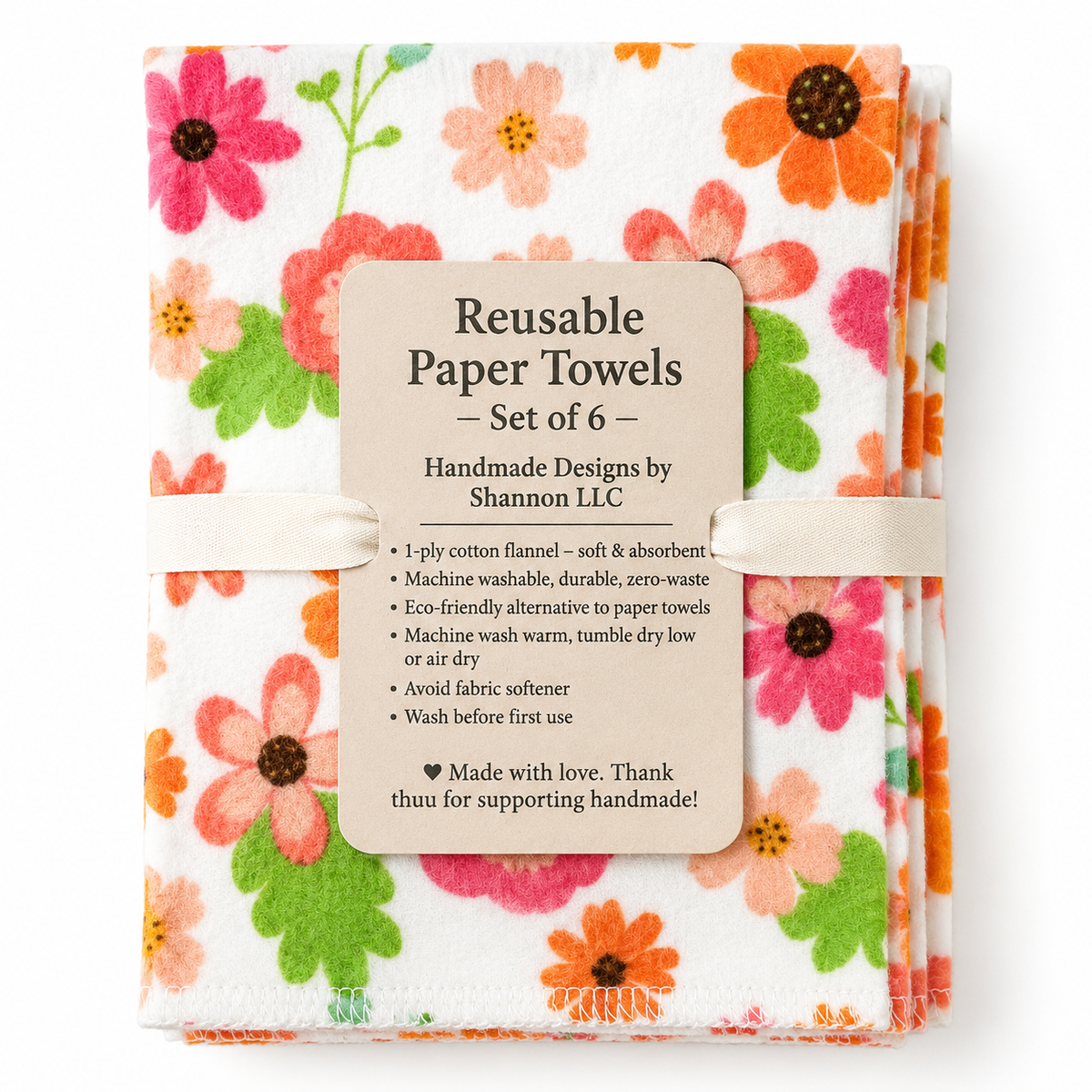 Pink & Orange Floral Reusable Paper Towels – Spring Garden Flannel Unp ...