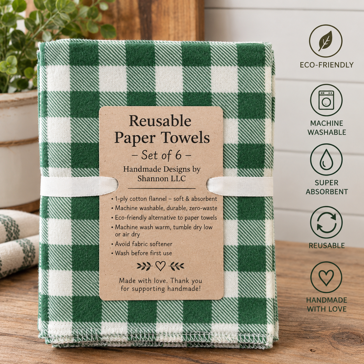 Green Buffalo Plaid Reusable Paper Towels – Farmhouse Flannel Unpaper ...